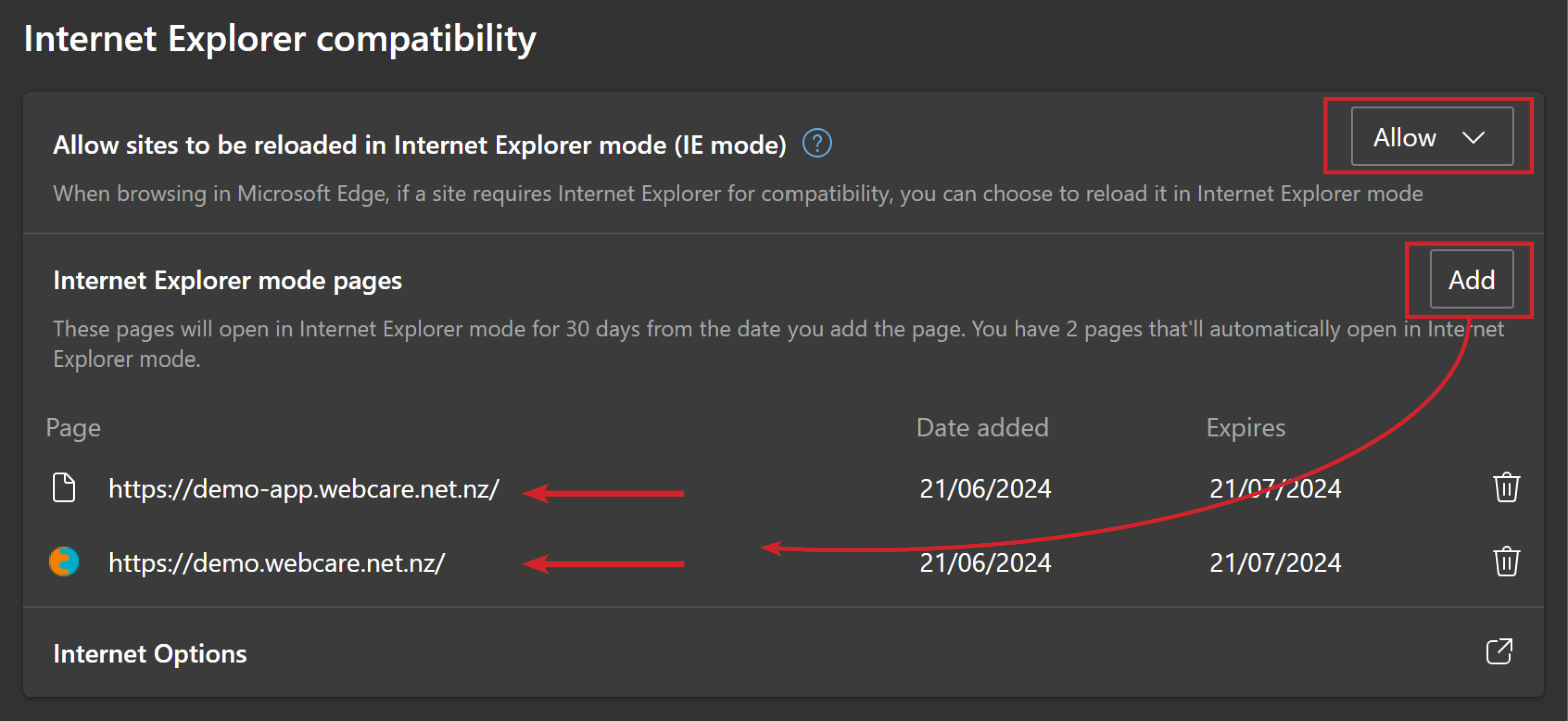 Open Edge in Internet Explorer Mode – Webcare Help Centre