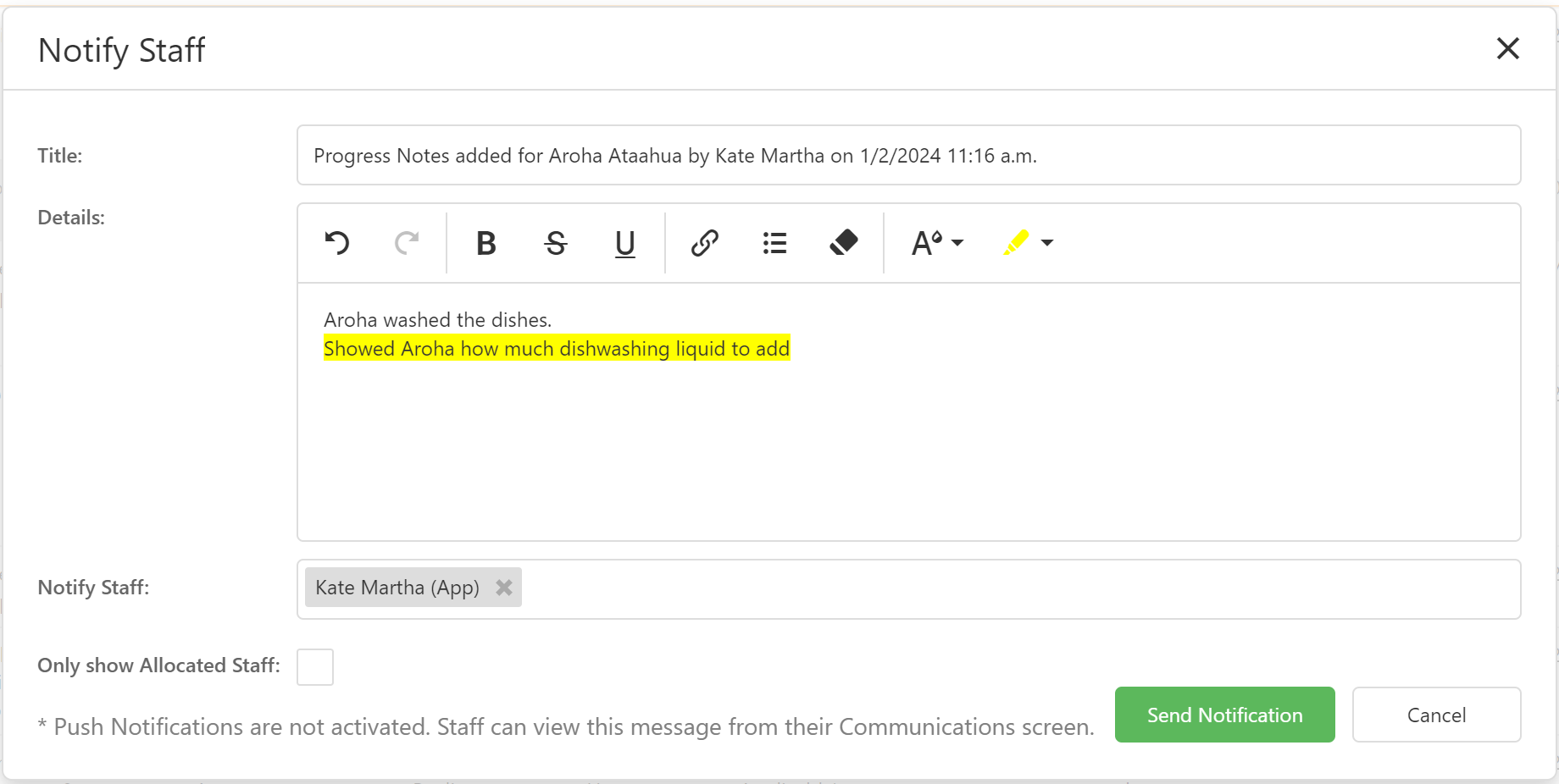 Notify Staff – Webcare Help Centre