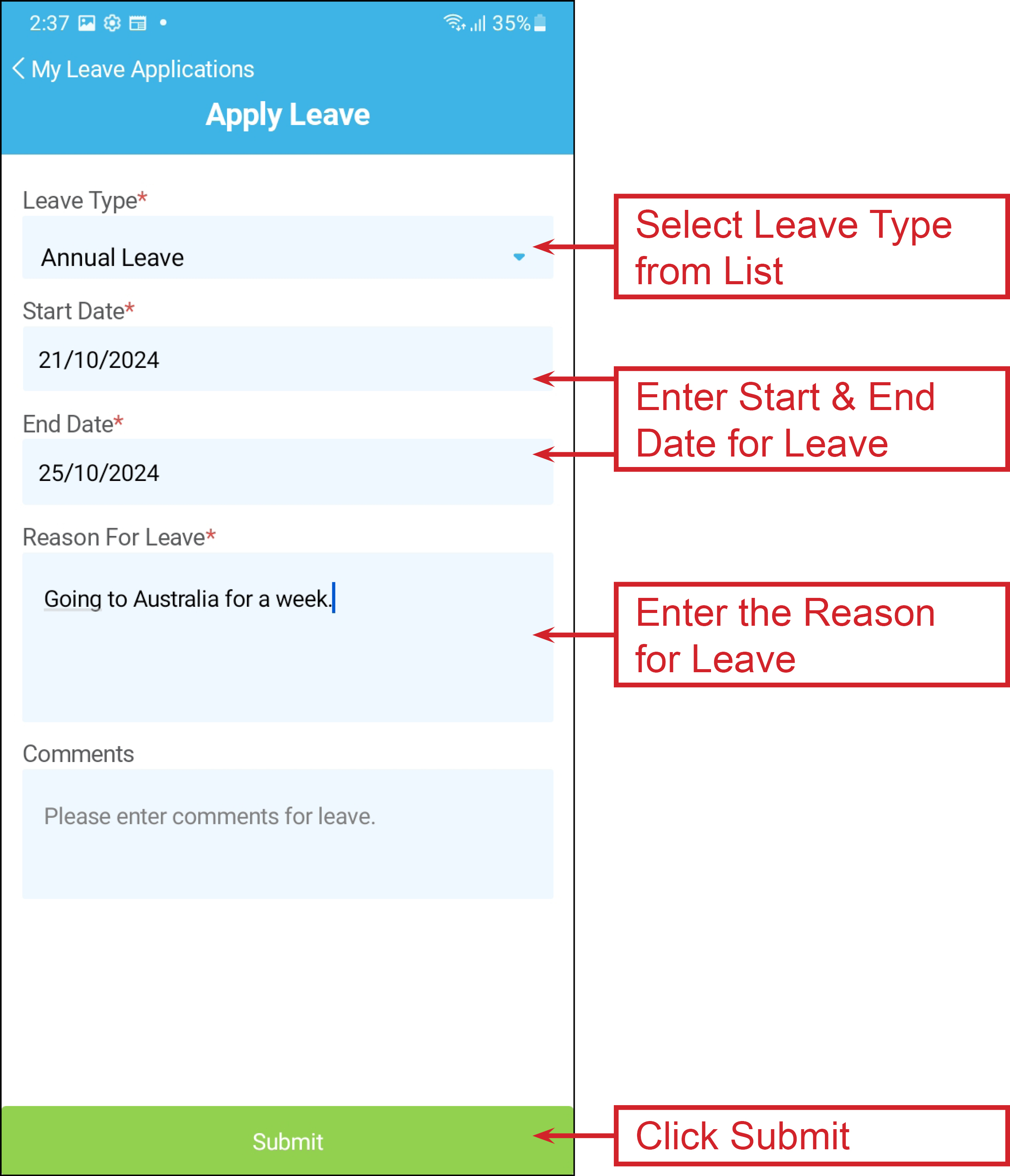 Staff Leave Request from your Mobile App – Webcare Help Centre