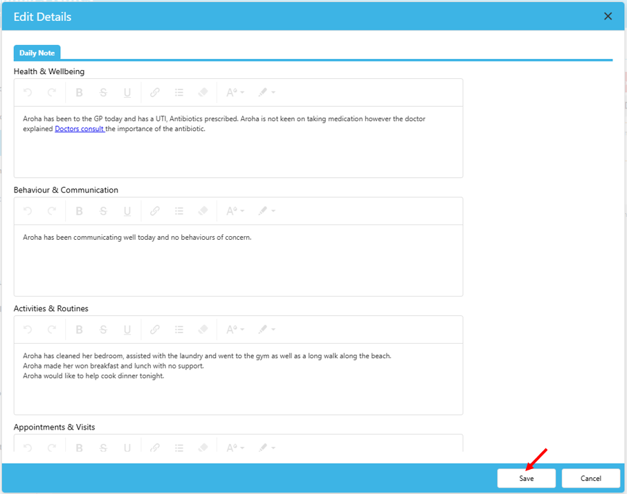 My Notes (Add, Update, Delete) – Webcare Help Centre