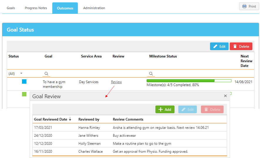 Goals & Outcomes Module – Webcare Online Help