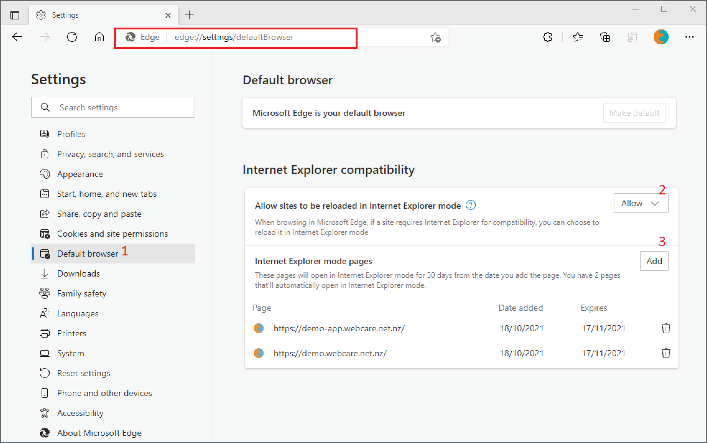 Open Edge in Internet Explorer Mode – Webcare Help Centre