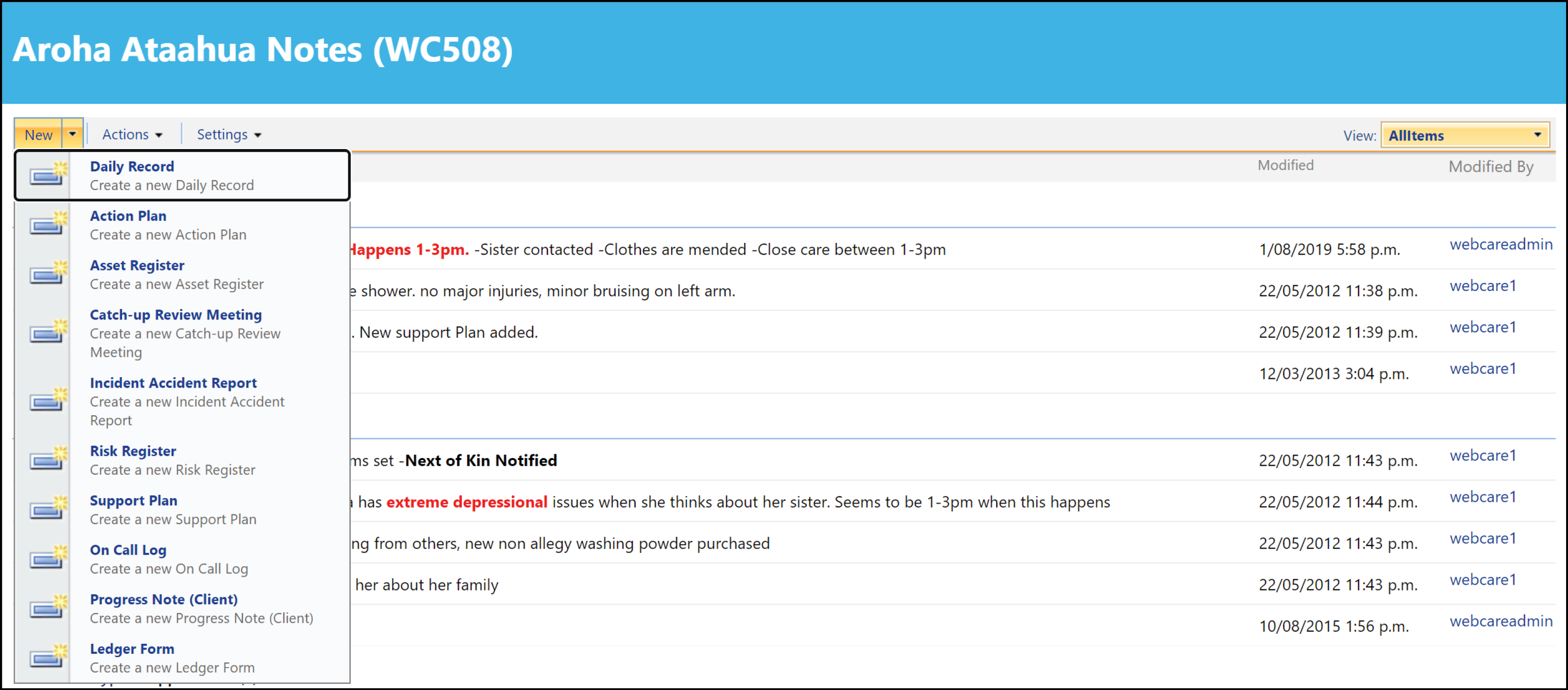 Client Profile/Details – Webcare Help Centre