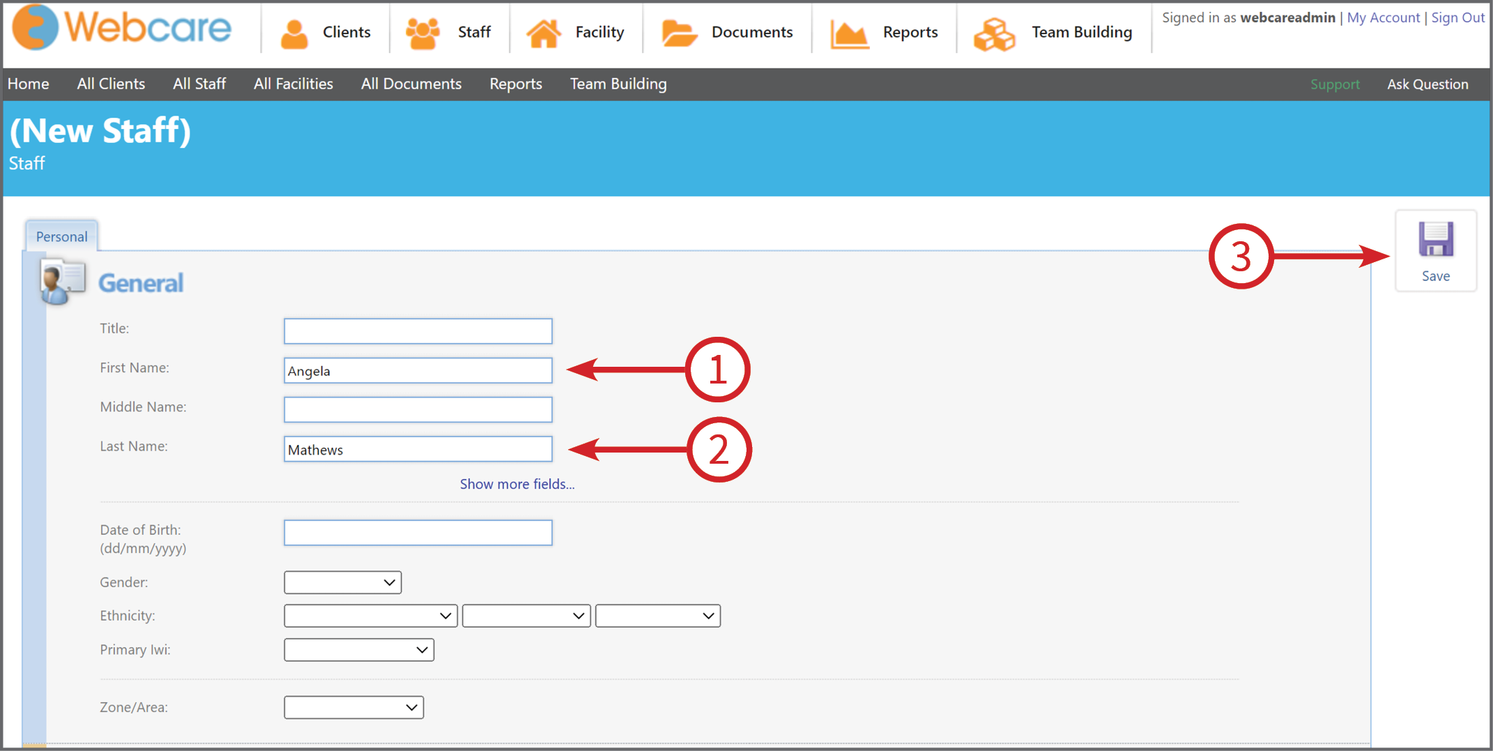 Add New Staff – Webcare Help Centre