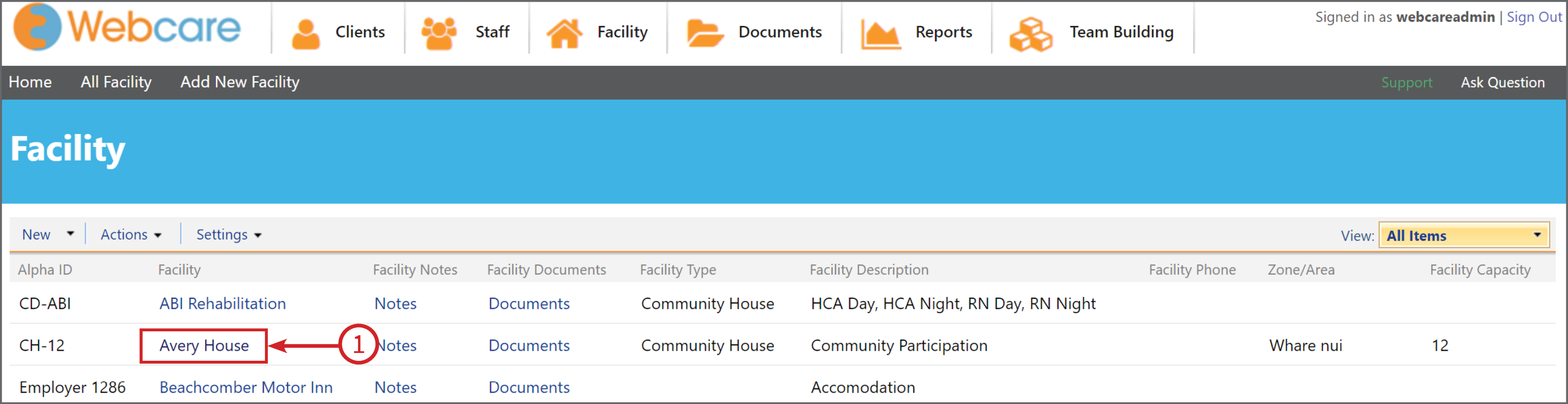 Facility Roster – Webcare Help Centre