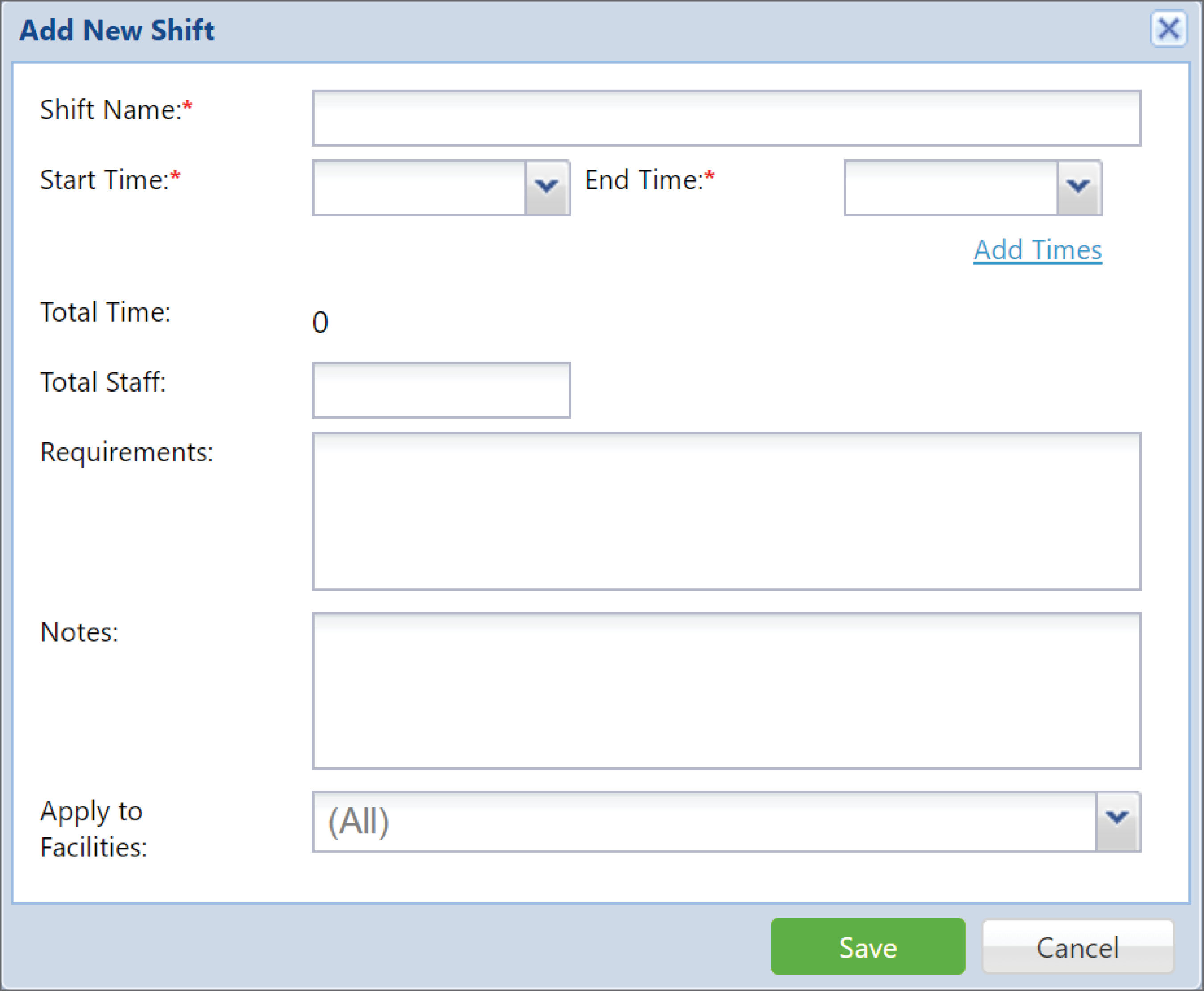 Creating a Shift and Shift Template – Webcare Help Centre