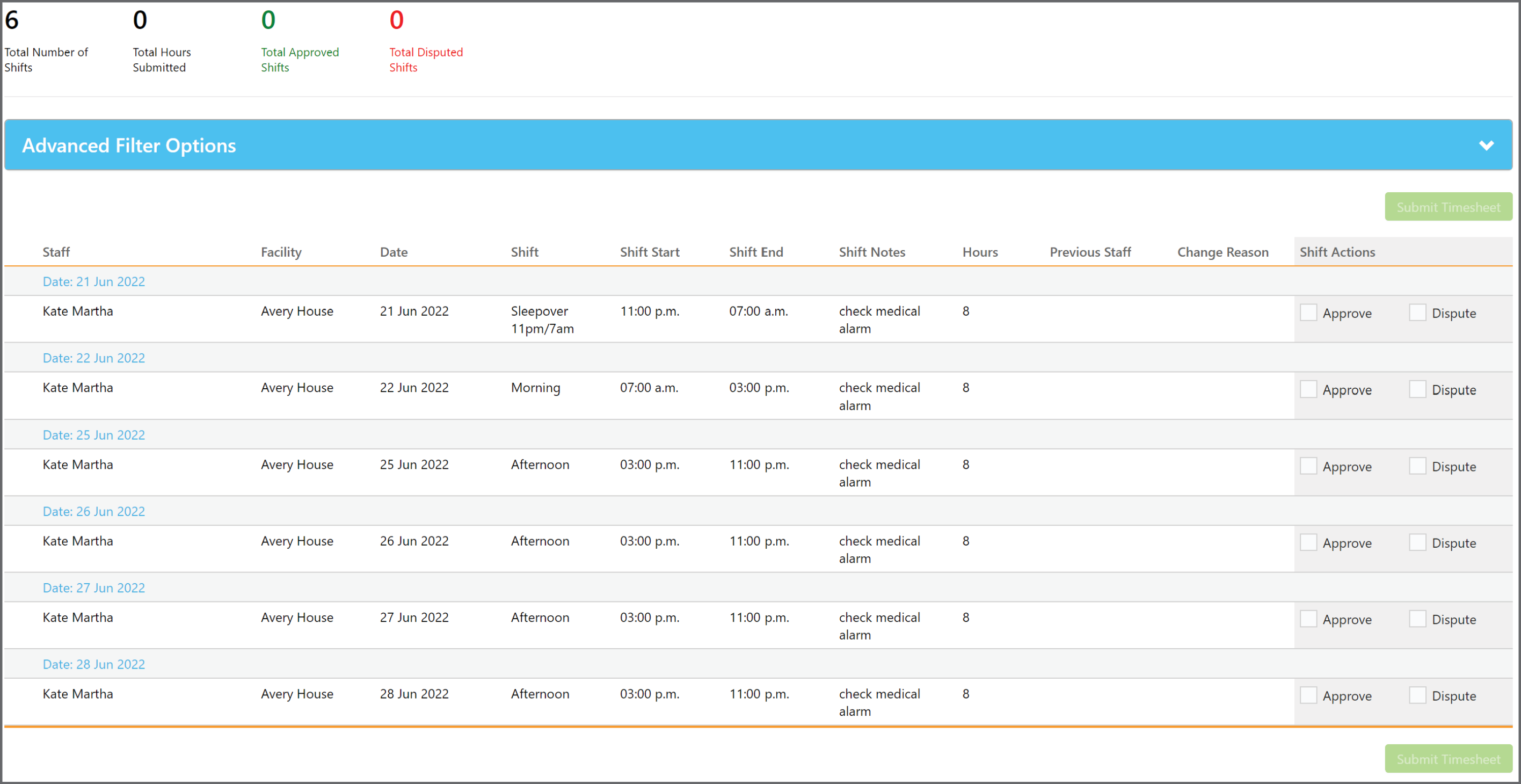 Staff Roster Timesheet - Submission/Reconciliation – Webcare Help Centre
