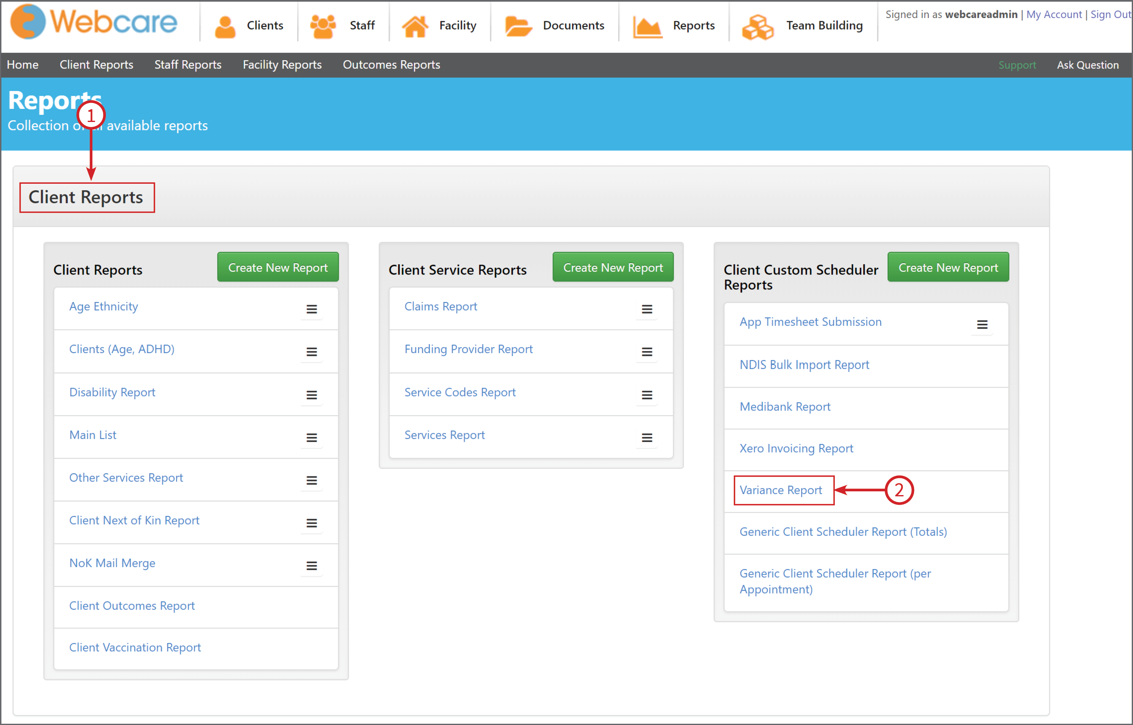 Generating a Variance Report – Webcare Help Centre