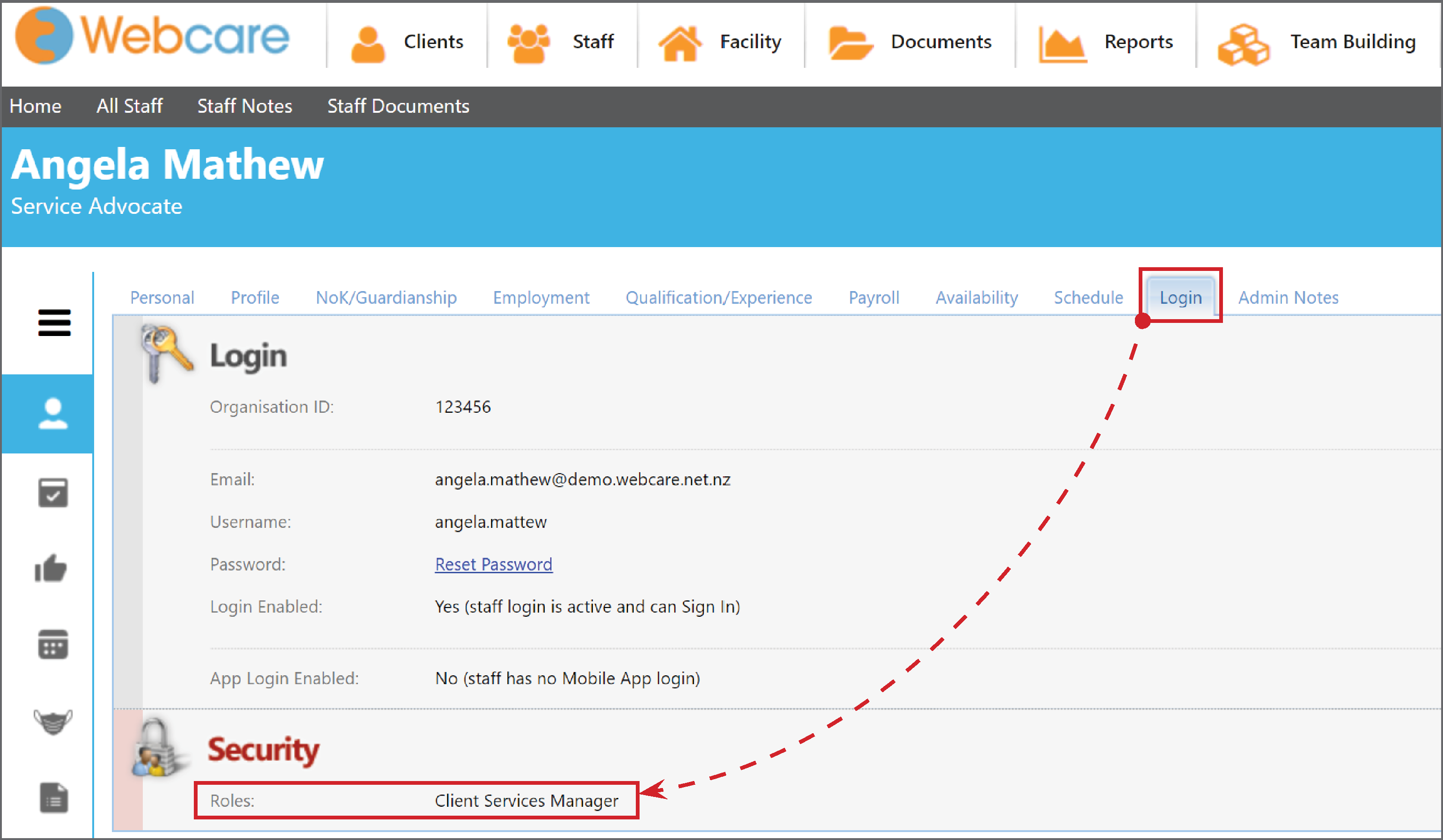 Assigning a Role to a Staff Member – Webcare Help Centre
