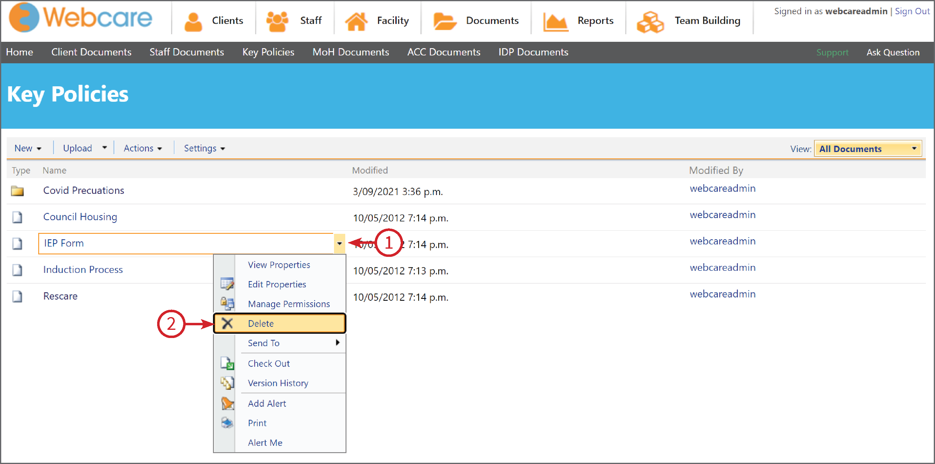 Manage Documents – Webcare Help Centre