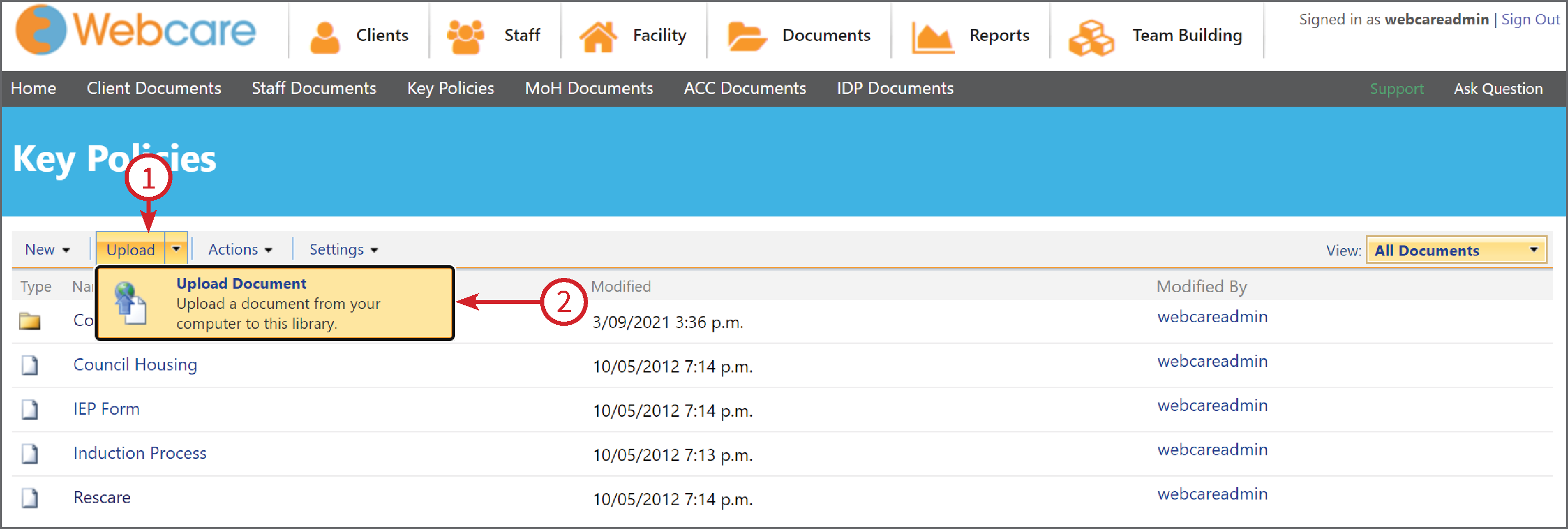 Manage Documents – Webcare Help Centre