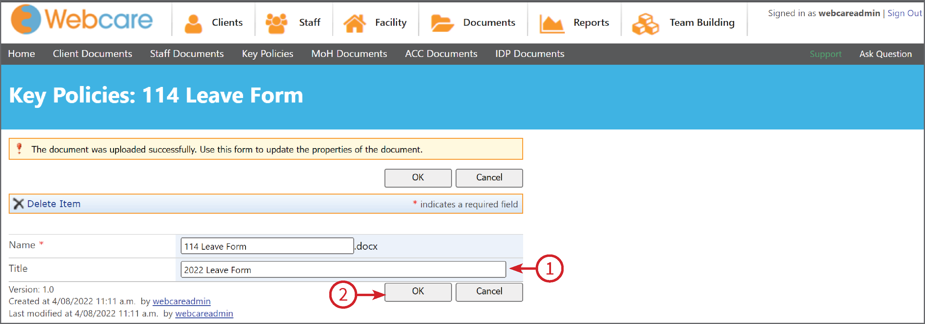 Manage Documents – Webcare Help Centre