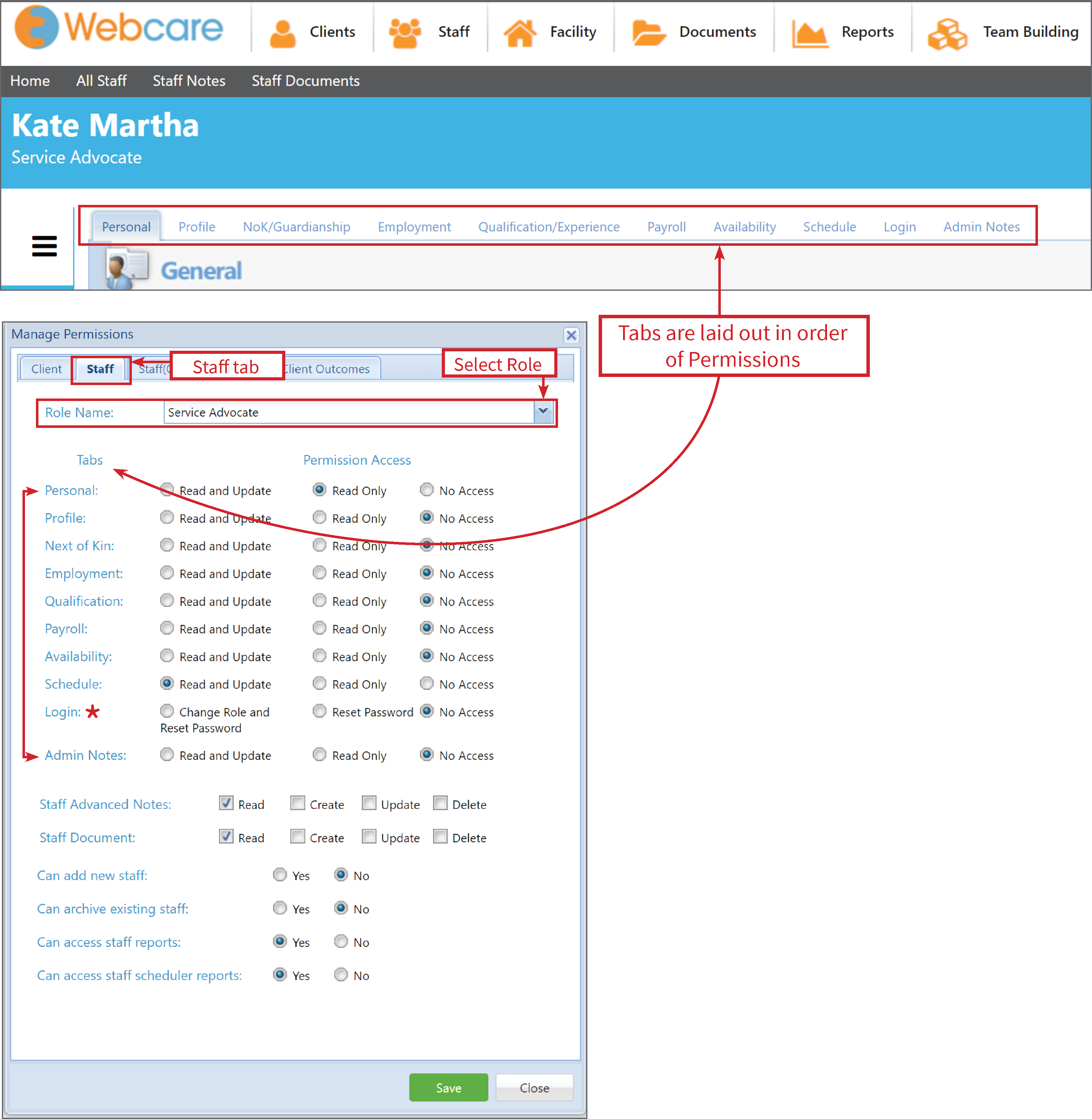 Manage Permissions - Staff – Webcare Help Centre