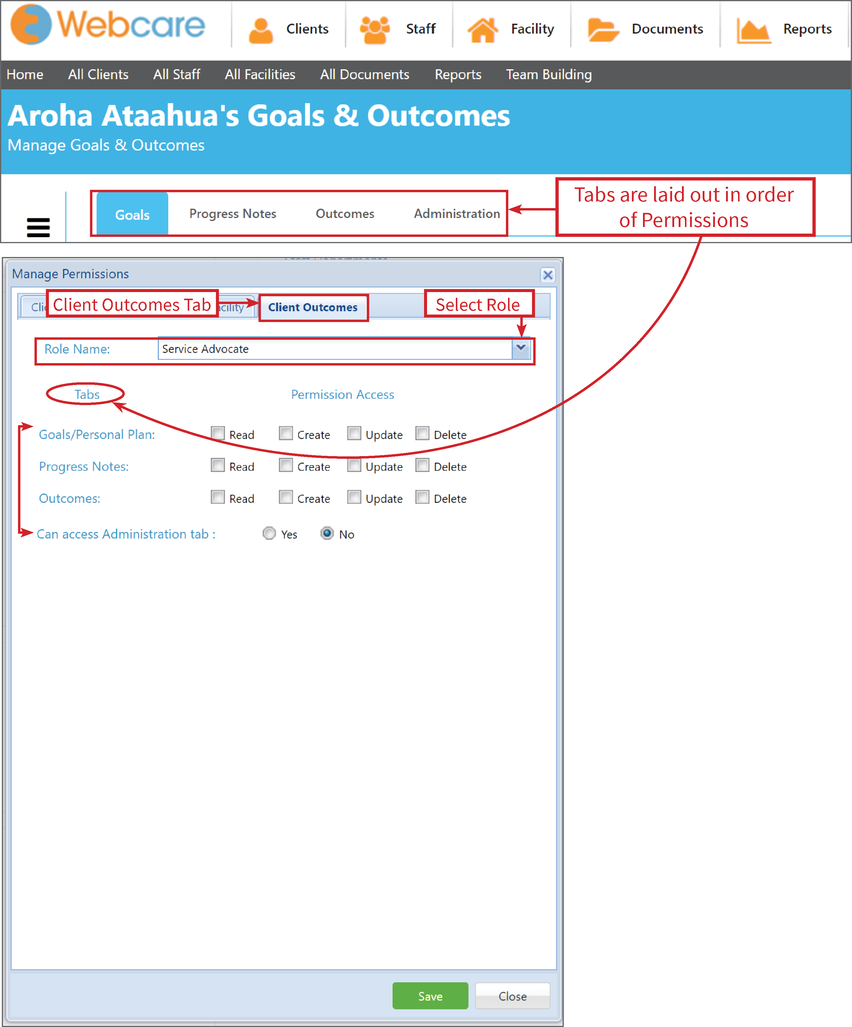 Manage Permissions - Client Outcomes – Webcare Help Centre Manage Permissions - Client Outcomes – Webcare Help Centre