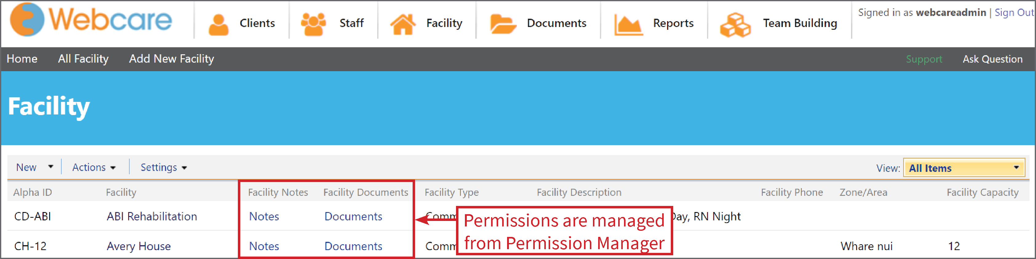 Manage Permissions - Facility – Webcare Help Centre