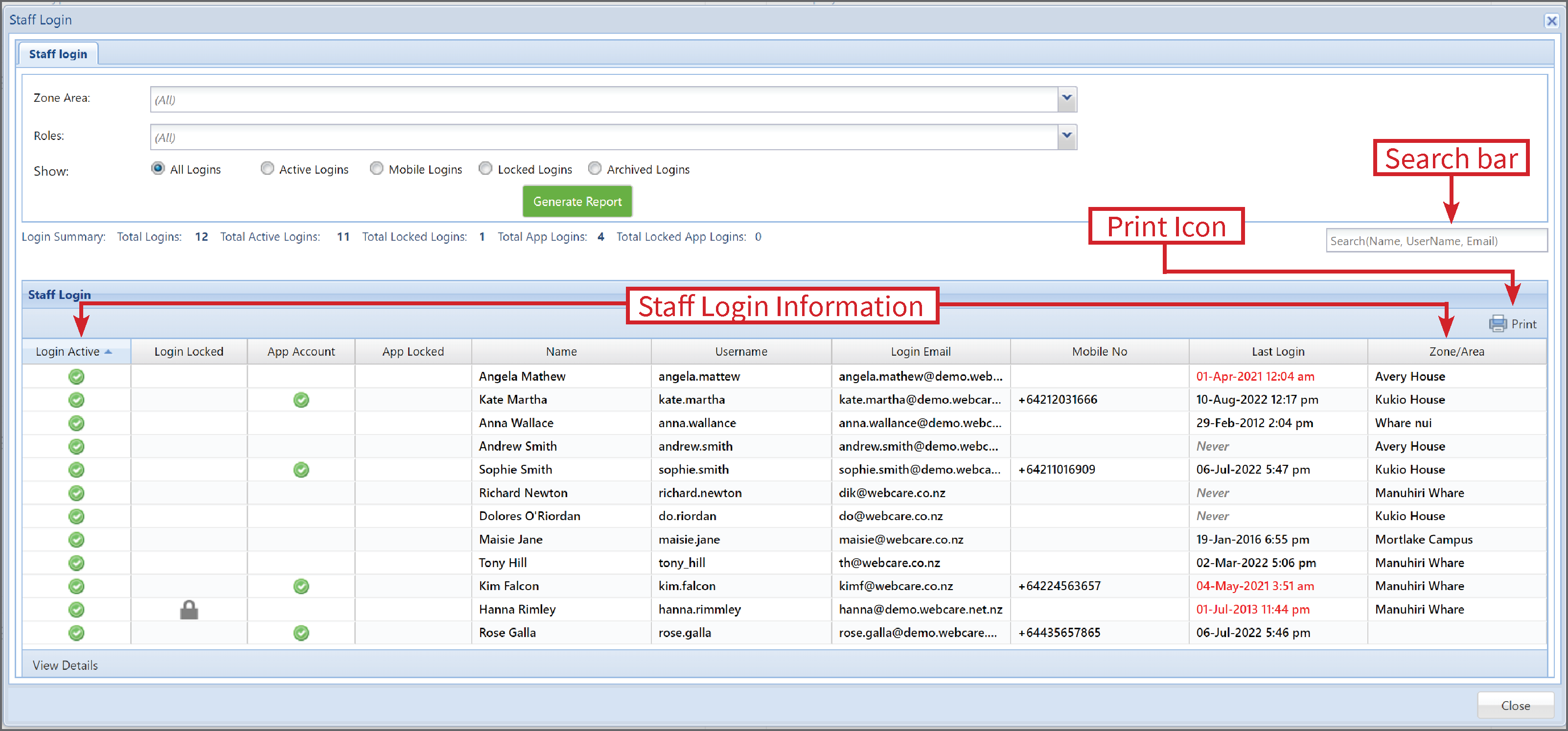 Staff Logins – Webcare Help Centre