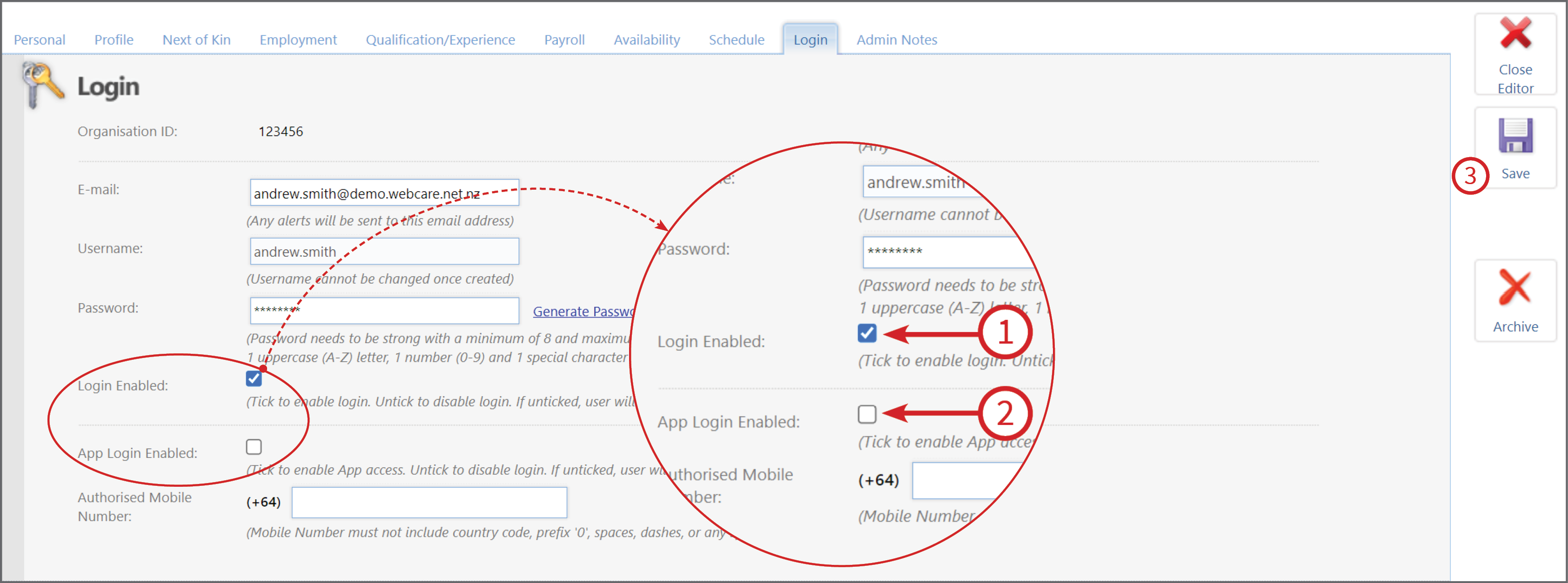 Manage Staff Logins – Webcare Help Centre