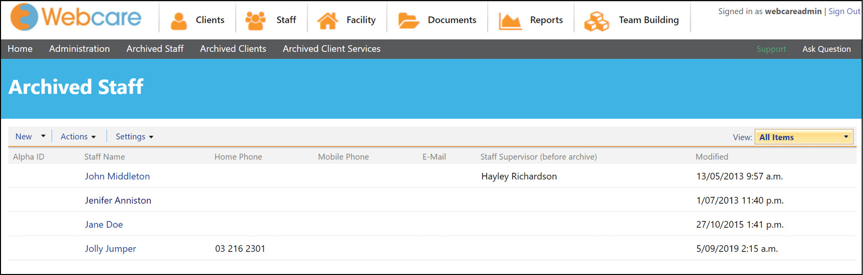 Archived Staff – Webcare Help Centre