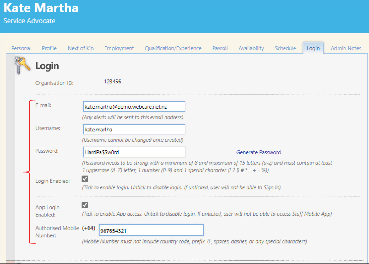 Admin - Setup Staff App Login – Webcare Help Centre