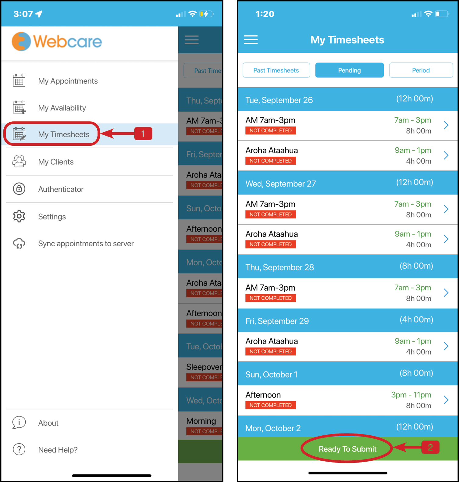 My Timesheets – Webcare Help Centre
