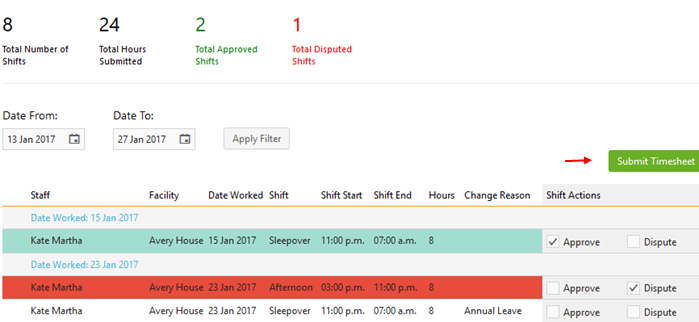 Staff Roster Timesheet - Submission/Reconciliation – Webcare Online Help